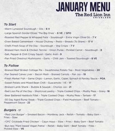 Menus – The Red Lion Cricklade