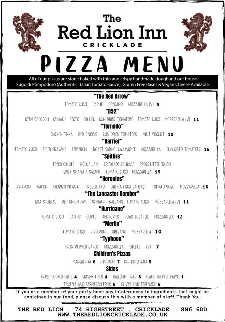 Menus – The Red Lion Cricklade