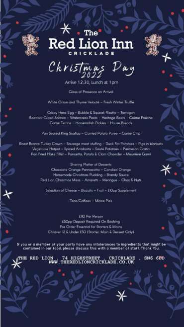 Menus – The Red Lion Cricklade