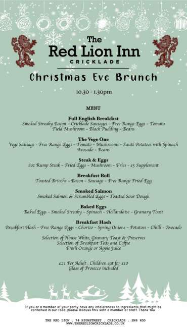 Menus – The Red Lion Cricklade